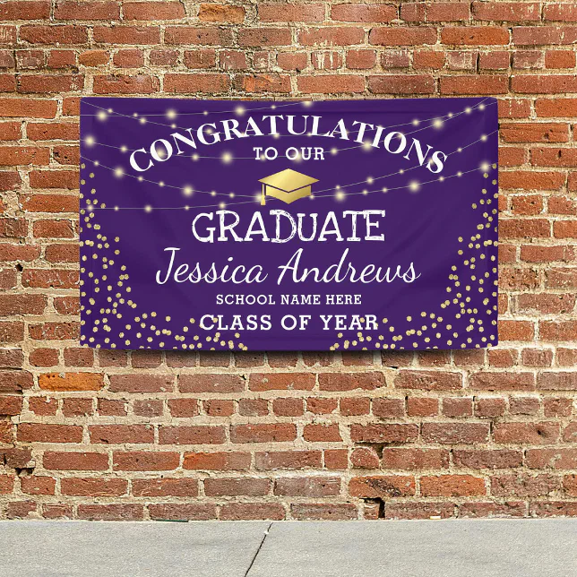 Stylish Purple & Gold Class of 2026 Graduation Banner | Zazzle