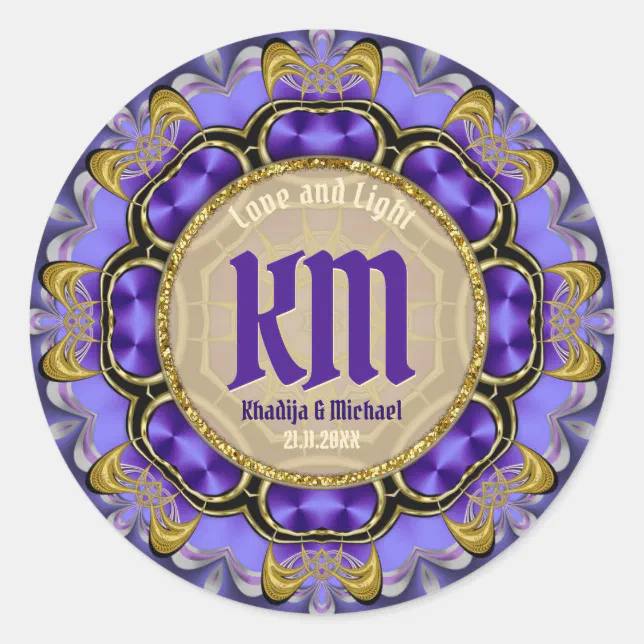 Stylish Purple Gold Lace Elegance Special Day Classic Round Sticker ...