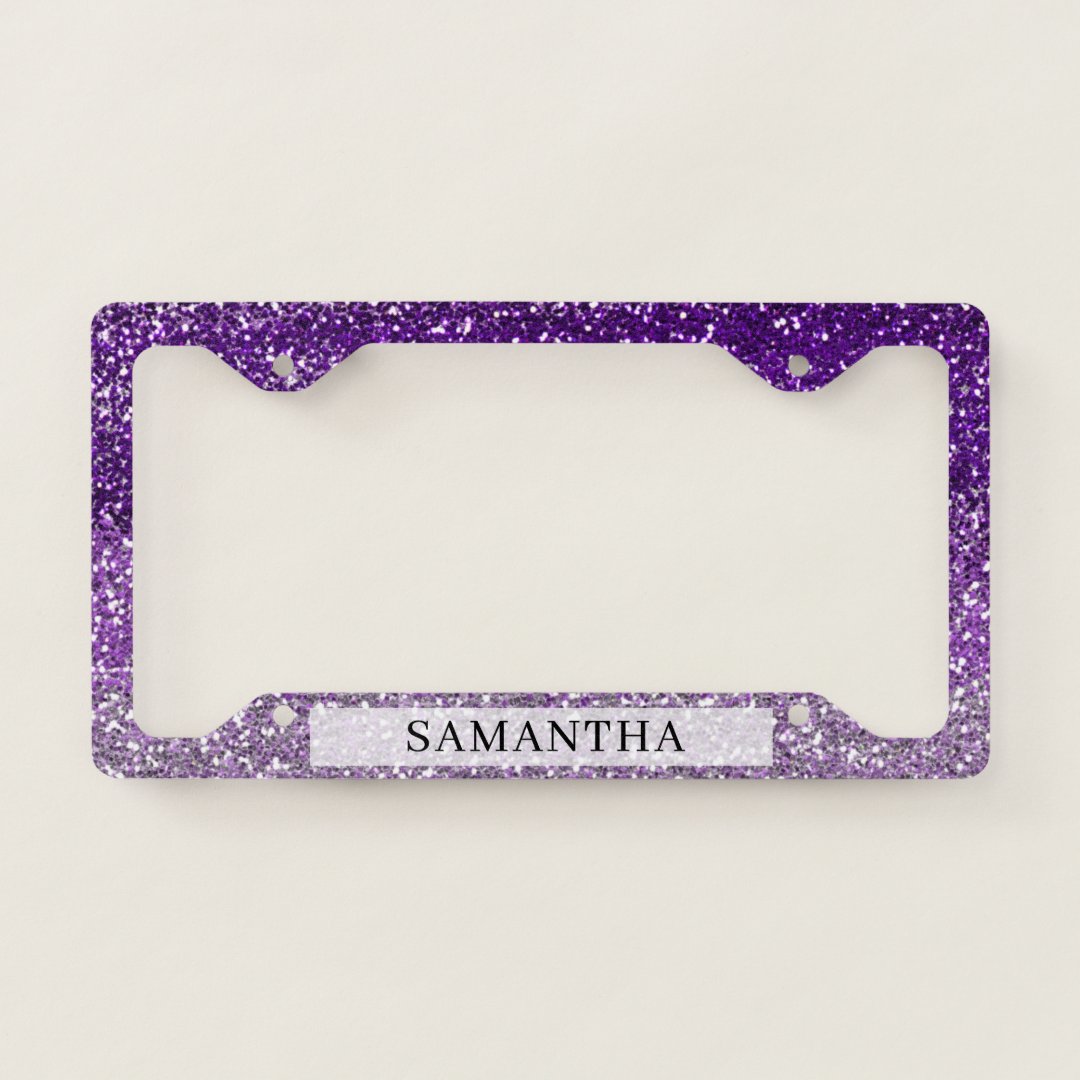 Stylish Purple Ombre Glitter Custom Name License Plate Frame | Zazzle