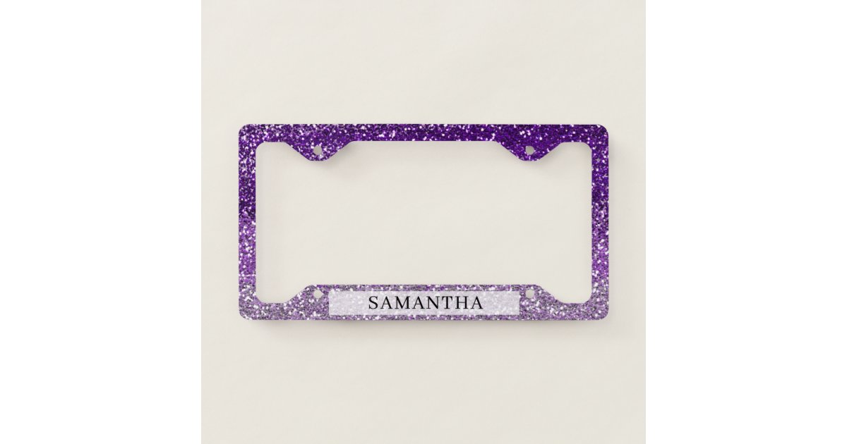 Stylish Purple Ombre Glitter Custom Name License Plate Frame | Zazzle