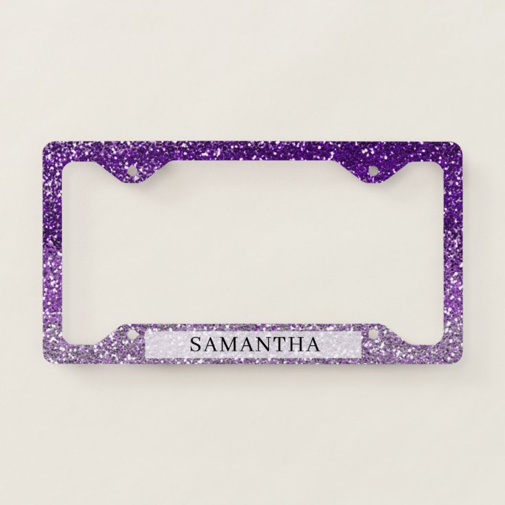 Stylish Purple Ombre Glitter Custom Name License Plate Frame | Zazzle