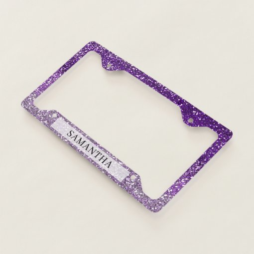 Stylish Purple Ombre Glitter Custom Name License Plate Frame | Zazzle