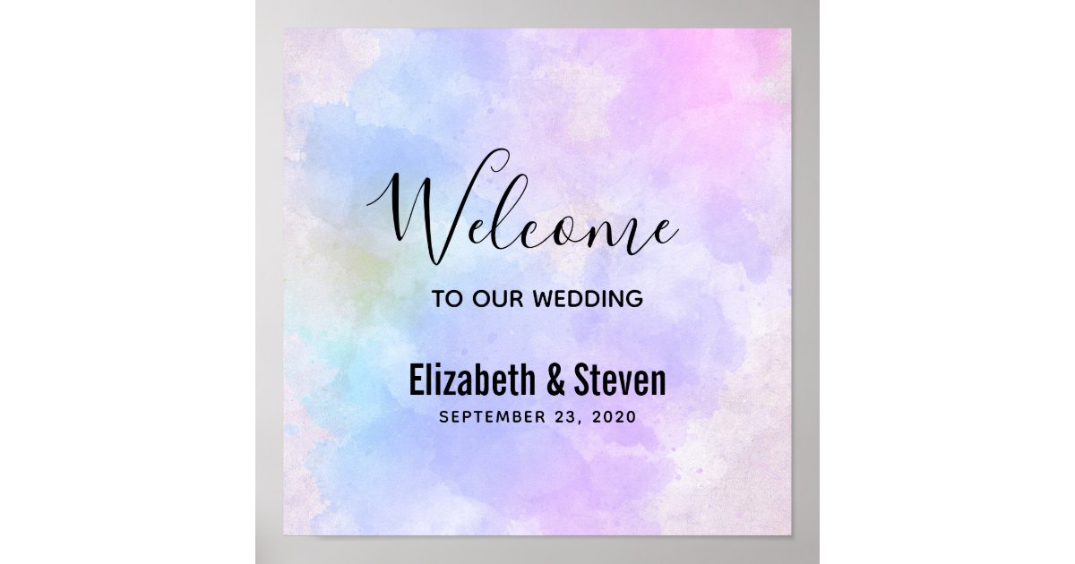 Stylish Purple Pink Blue Watercolor Wedding Poster | Zazzle