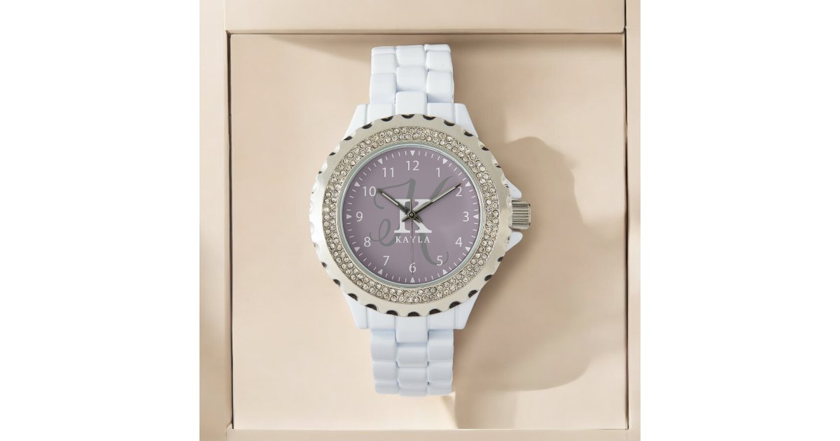 Stylish Purple Script Monogram and Name Watch | Zazzle