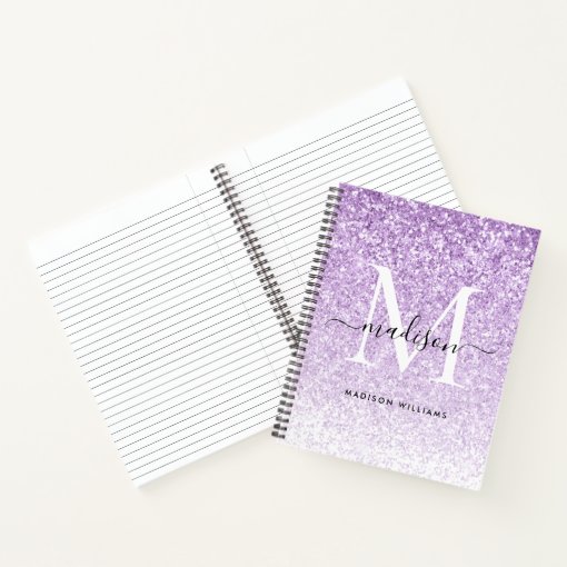 Stylish Purple Violet Glitter Sparkle Monogram Notebook | Zazzle