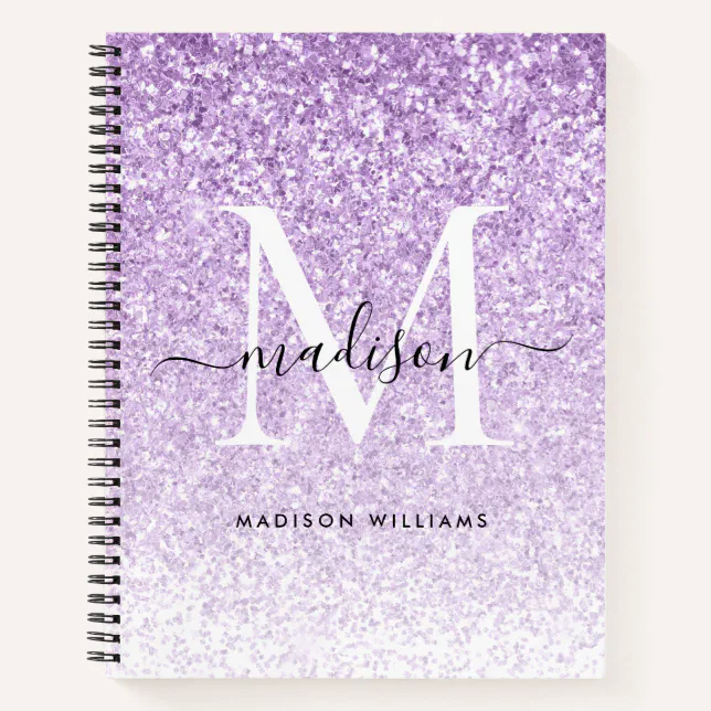Stylish Purple Violet Glitter Sparkle Monogram Notebook | Zazzle