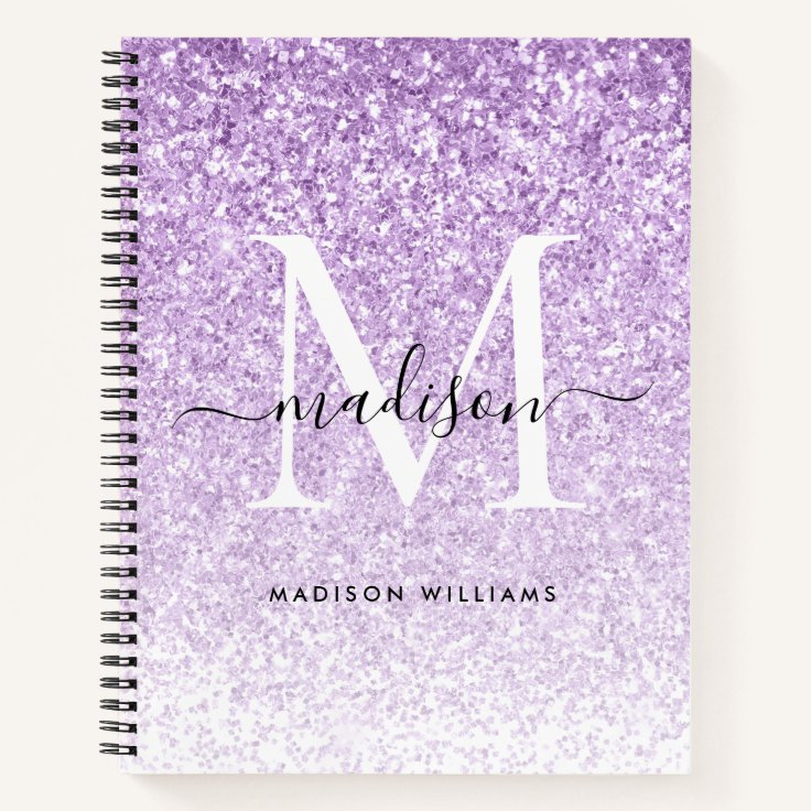 Stylish Purple Violet Glitter Sparkle Monogram Notebook | Zazzle