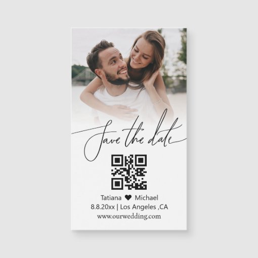 stylish qr code couple photo save the date magnet | Zazzle
