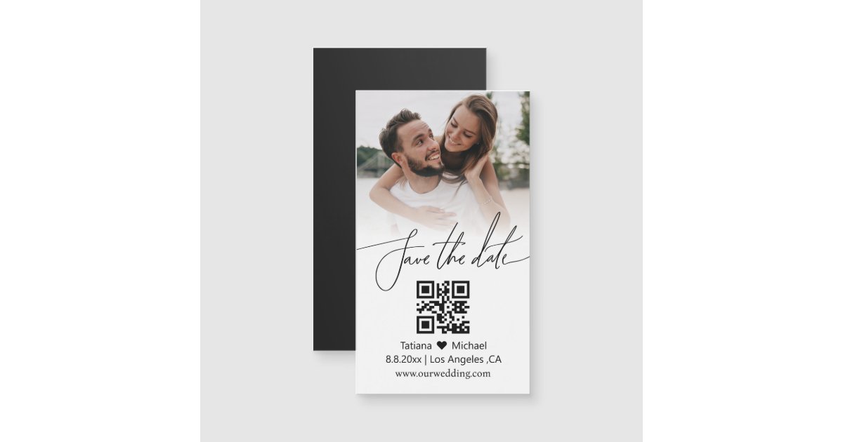 stylish qr code couple photo save the date magnet | Zazzle