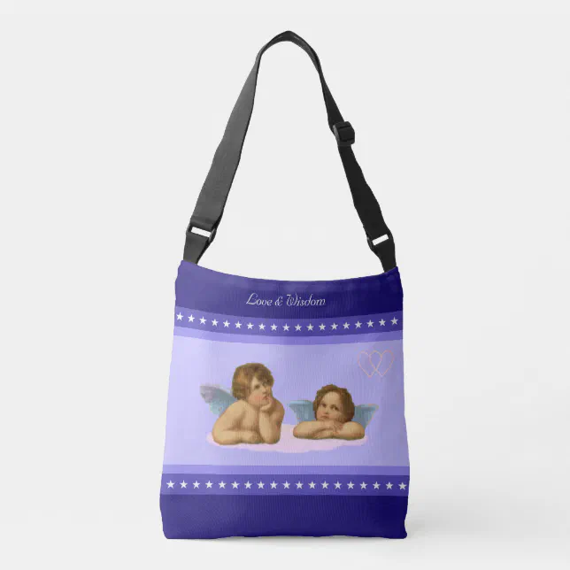 Stylish Raphael Cherubs & Stars on Blue Shades Crossbody Bag | Zazzle