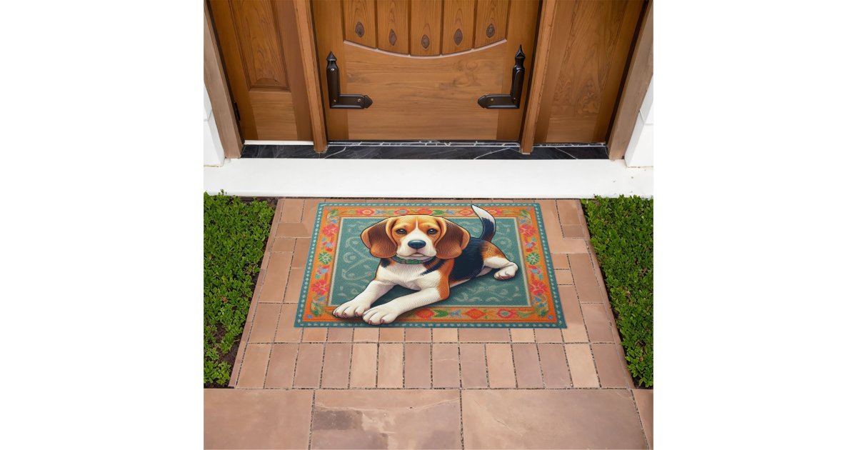 Stylish Realistic 3D Beagle Dog Colorful Border Doormat | Zazzle