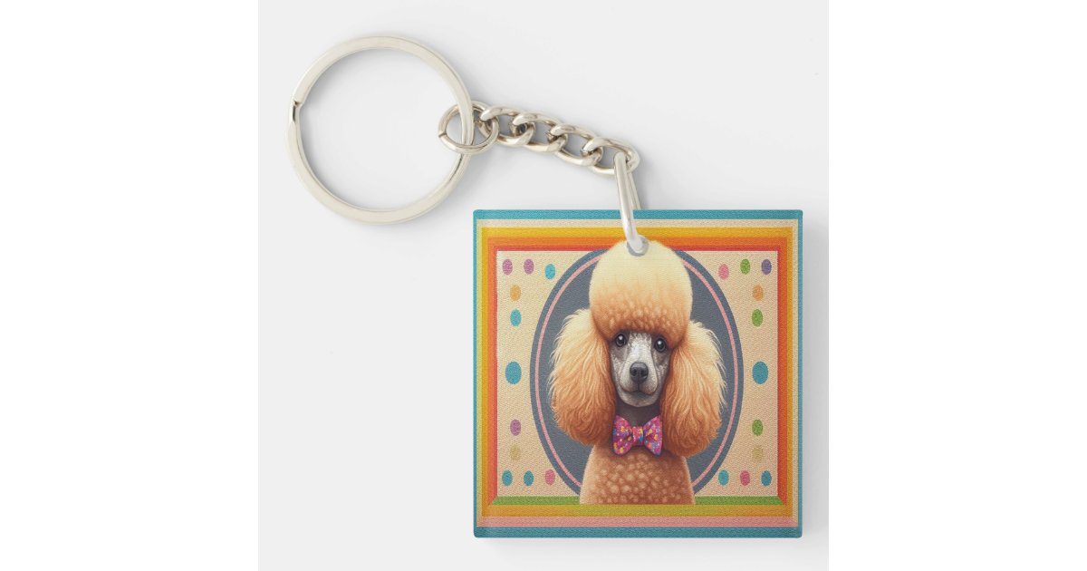 Stylish Realistic Cute Poodle Dog Colorful Border Keychain | Zazzle