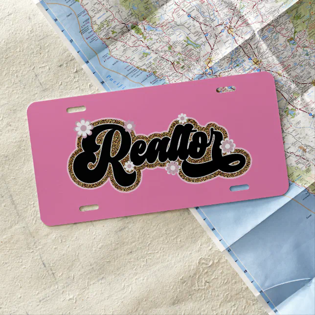 Stylish Realtor Girl Glitter Floral Postcard License Plate | Zazzle