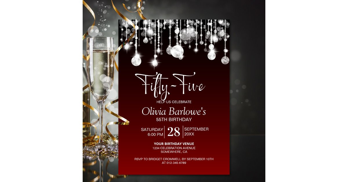 Stylish Red 55th Birthday Party Invitation | Zazzle