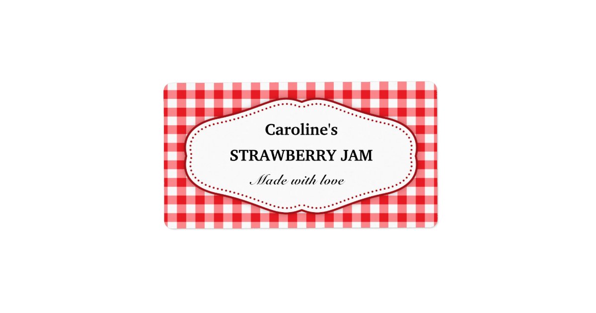 Stylish red and white gingham canning jar labels | Zazzle
