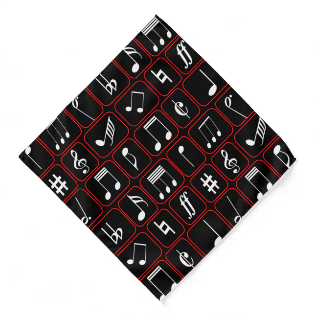Stylish Red Black and White Geometric Music Notes Bandana | Zazzle