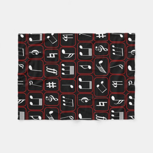 Stylish Red Black and White Geometric Music Notes Fleece Blanket | Zazzle