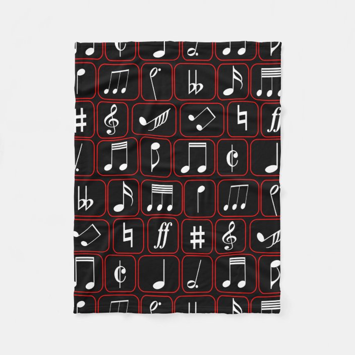 Stylish Red Black and White Geometric Music Notes Fleece Blanket ...