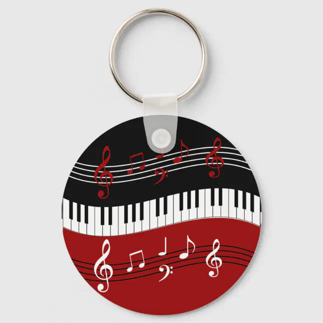 Stylish Red Black White Piano Keys and Notes Keychain | Zazzle