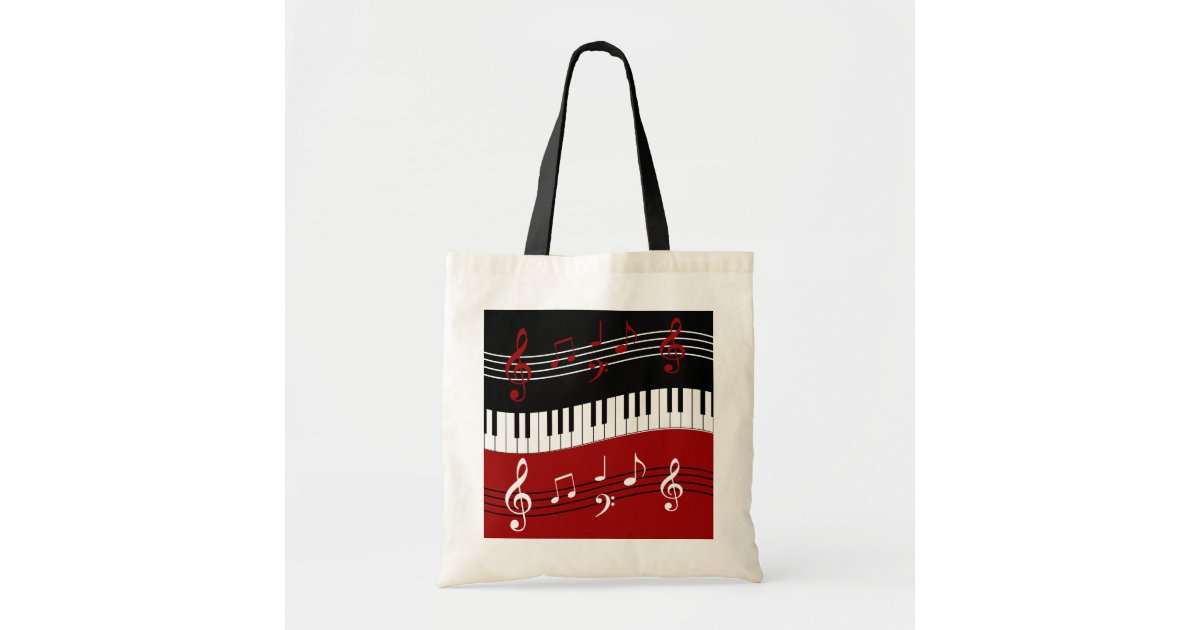 Stylish Red Black White Piano Keys and Notes Tote Bag | Zazzle.com