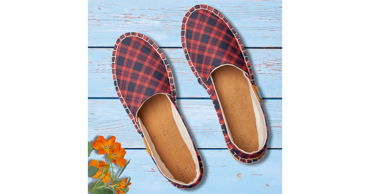 Stylish Red Blue Plaid Pattern Espadrilles | Zazzle