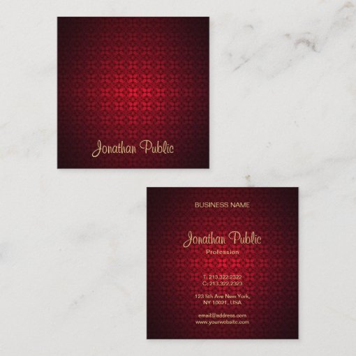 Stylish Red Damask Calligraphy Script Template Square Business Card ...