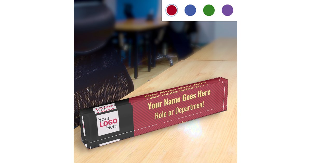 Stylish Red, Gold and Black with your logo / photo Desk Name Plate | Zazzle