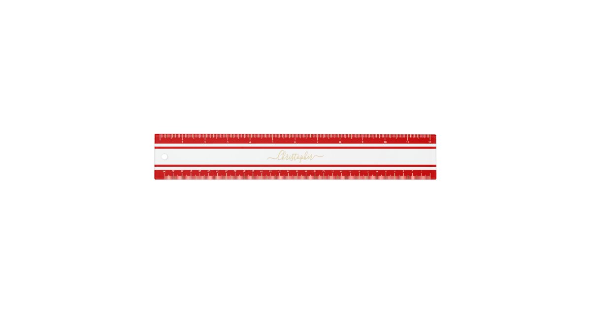 Stylish Red White Racing Stripes Gold Monogrammed Ruler | Zazzle
