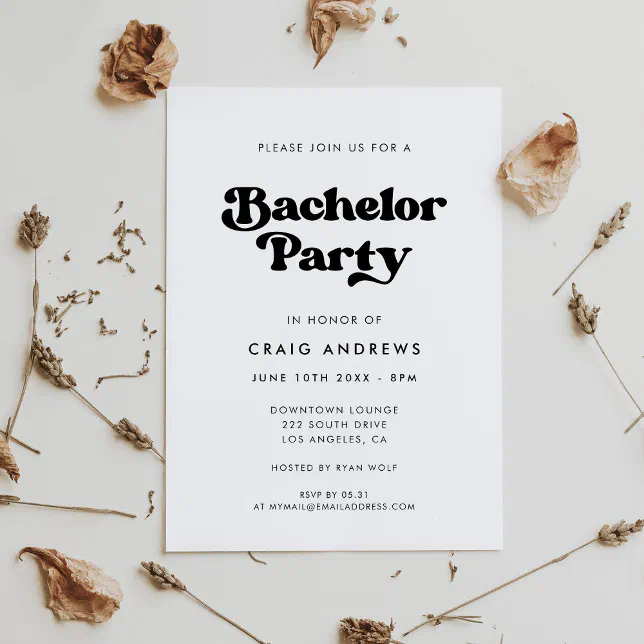 Stylish retro black & white Bachelor Party Invitation | Zazzle