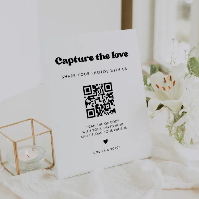 Stylish retro black & white Capture the love Pedestal Sign | Zazzle