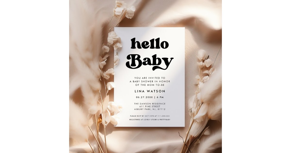 Stylish retro black & white Hello Baby Invitation | Zazzle