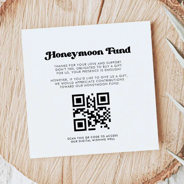 Stylish retro black & white Honeymoon fund QR code Enclosure Card | Zazzle