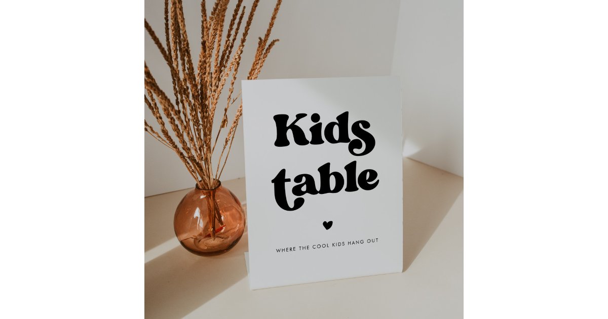 Stylish retro black & white Kids table wedding Pedestal Sign | Zazzle
