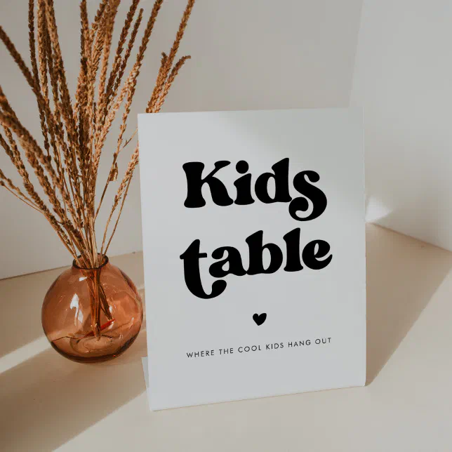 Stylish retro black & white Kids table wedding Pedestal Sign | Zazzle