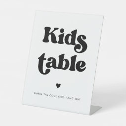 Stylish retro black & white Kids table wedding Pedestal Sign | Zazzle