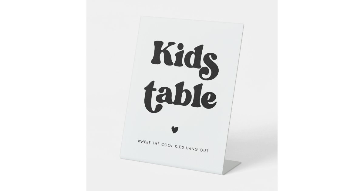 Stylish retro black & white Kids table wedding Pedestal Sign | Zazzle