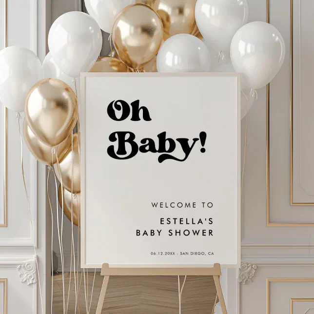 Stylish retro black & white Oh Baby Poster | Zazzle