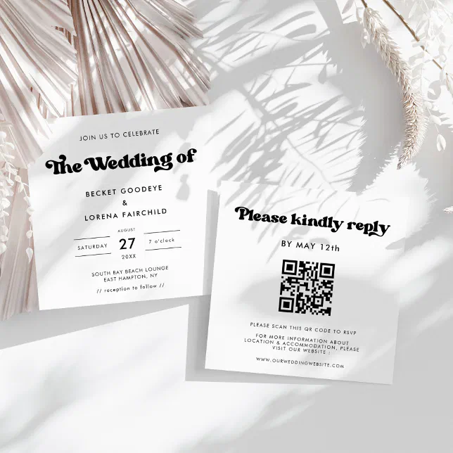 Stylish retro black & white Square wedding Invitation | Zazzle