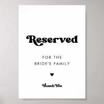 Stylish retro black & white wedding Reserved sign | Zazzle