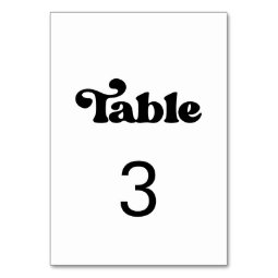 Stylish retro black & white wedding table number | Zazzle