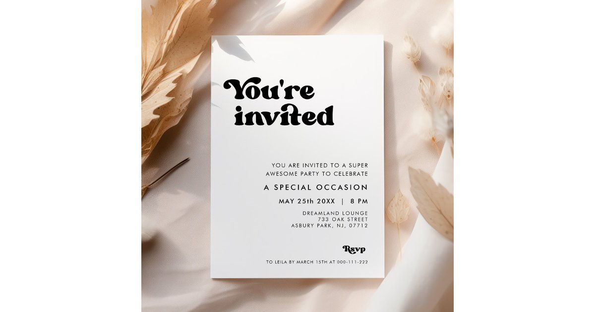 Stylish retro black & white You're invited Invitation | Zazzle