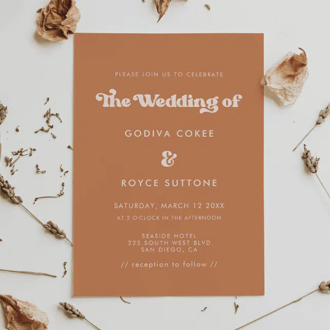 Stylish retro brown sugar wedding invitation | Zazzle