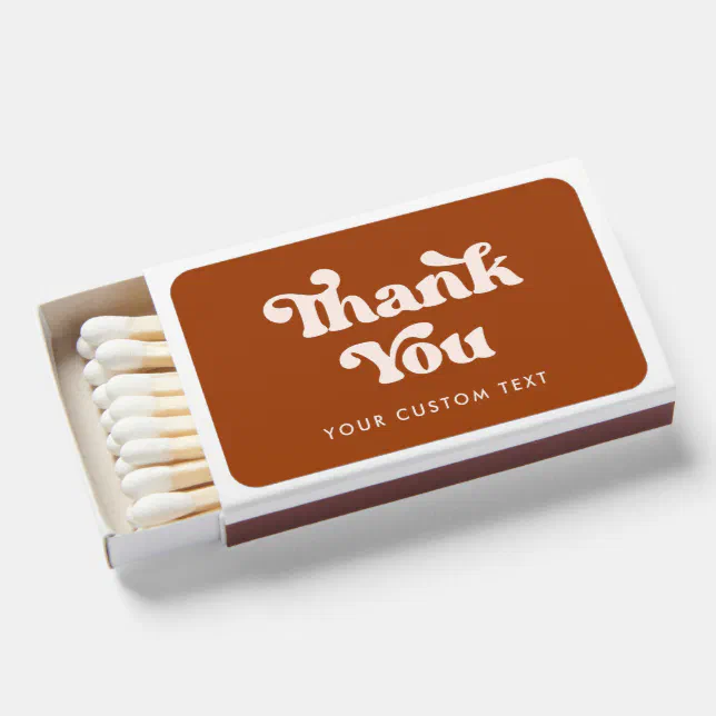 Stylish retro Burnt Orange Thank you Matchboxes | Zazzle