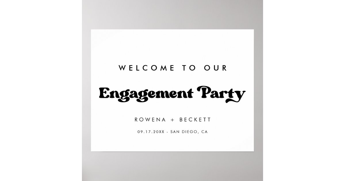 Stylish retro Engagement party welcome Poster | Zazzle