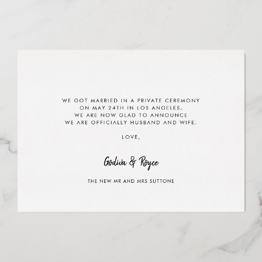 Stylish retro Just married gold foil photo card | Zazzle