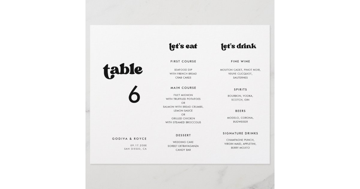 Stylish retro Menu & Table number trifold | Zazzle