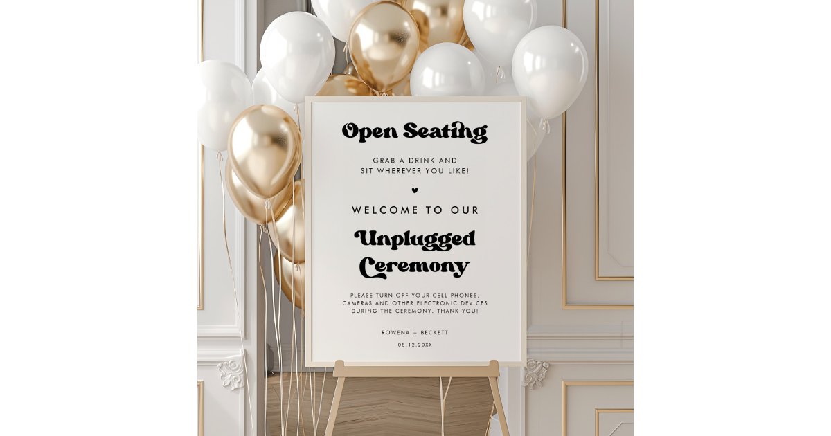 Stylish retro Open seating Unplugged ceremony Poster | Zazzle