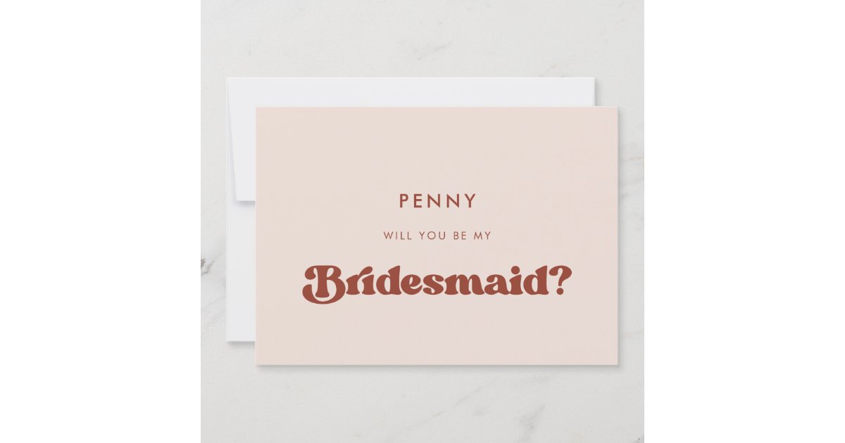 Stylish retro peach pink Bridesmaid proposal card | Zazzle