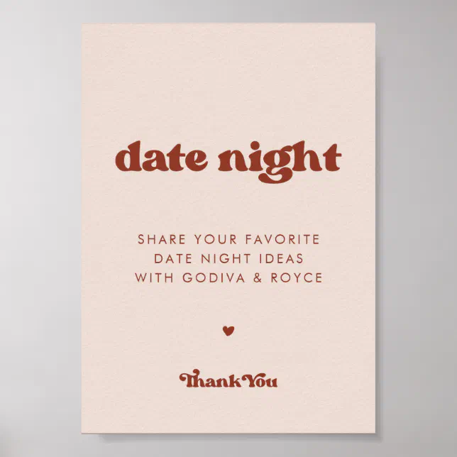 Stylish retro Peach Pink Date night ideas sign | Zazzle