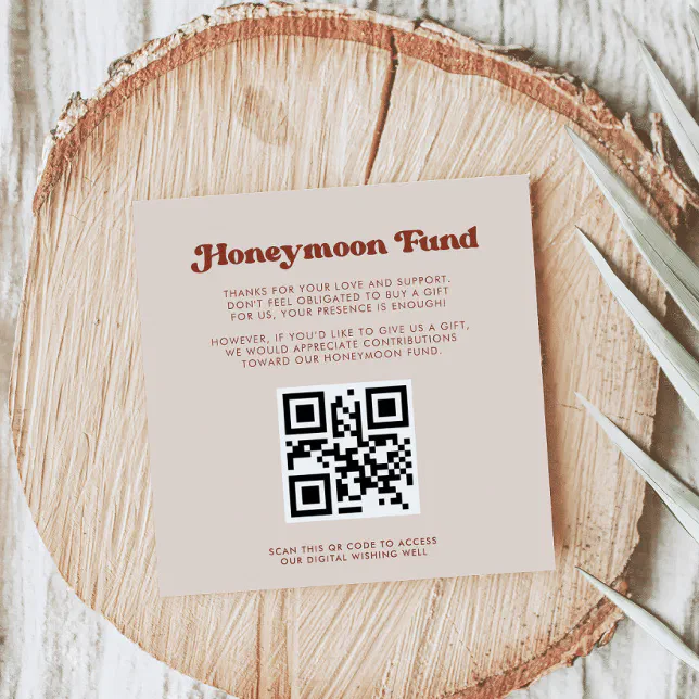 Stylish retro Peach Pink Honeymoon fund QR code Enclosure Card | Zazzle